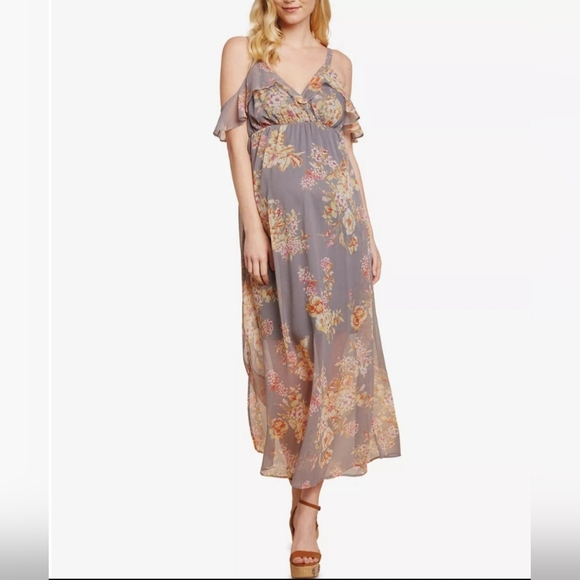 Jessica Simpson | Dresses | Jessica Simpson Floral Maxi Dress Gray And ...